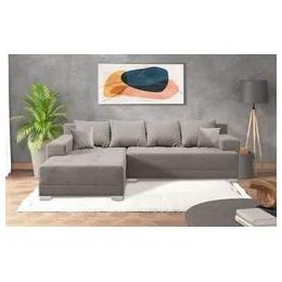 Ecksofa Inosign "Riverton, mit Bettfunktion (125/215 cm) und Bettkasten, Struktur" Sofas Gr. B/H/T: 266,5cm x 81,5cm x 178cm, Struktur, Recamiere beidseitig montierbar, Primo 80 beige, beige inkl. loser Zier- und Ruckenkissen, Recamiere beidseitig montierbar