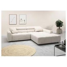 Ecksofa 3C Candy "Denver auch mit Cord- und Easy care-Bezug, Kopfteilverstellung L-Form" Sofas Gr. B/H/T: 258cm x 68cm x 217cm, Feincord, Ottomane rechts, ohne motorische Sitztiefenverstellung, weiß wahlweise. mit motorischer Sitztiefenverstellung