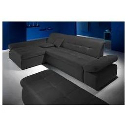 Ecksofa Inosign "L-Form" Sofas Gr. B/H/T: 300cm x 80cm x 122cm, Flachgewebe, Recamiere links, mit Bettfunktion-mit Armlehnenverstellung, grau (graphit) wahlweise mit Armlehn- und Bettfunktion