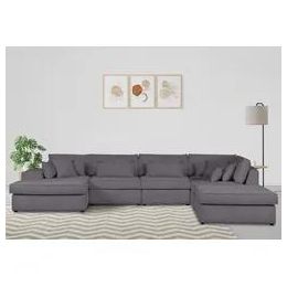 Wohnlandschaft RAUM.ID "Enid U-Form" Sofas Gr. B/H: 460cm x 75cm, Cord, Ottomane links, grau 6 Teile, bestehend aus Modulen, in vielen Bezügen, auch Breitcord