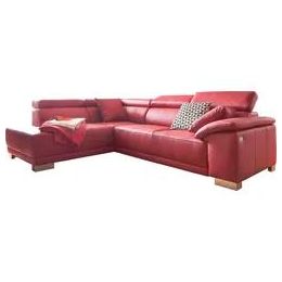 Ecksofa 3C Candy "Menorca L-Form" Sofas Gr. B/H/T: 270cm x 79cm x 205cm, Dickleder, Recamiere links, mit elektronischem Sitzvorzug, rot (kaminrot) Kopfteilverstellung, wahlweise elektronischer Sitzvorzug, in Dickleder