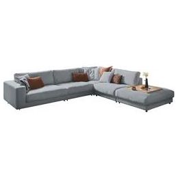 Ecksofa 3C Candy "Enisa II L-Form" Sofas Gr. B/H/T: 365cm x 86cm x 322cm, Struktur, langer Schenkel links, blau (light, blau) incl. 3 Flatterkissen, wahlweise mit Flecken-Schutz-Bezug Easy care