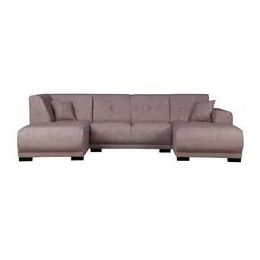 Wohnlandschaft Home Affaire "Langeland U-Form" Sofas Gr. B/H/T: 297cm x 85cm x 163cm, Samtoptik, Recamiere rechts, grau (taupe) incl. 2 Zierkissen, Recamiere wahlweise links oder rechts