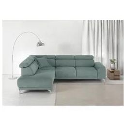 Ecksofa 3C Candy "Greve L-Form" Sofas Gr. B/H/T: 249cm x 79cm x 209cm, Struktur, Ottomane links, mit Sitzvorzug motorisch im 2-Sitzer, blau (petrol) wahlweise mit motorischem Sitzvorzug, manuelle Kopfteilverstellung