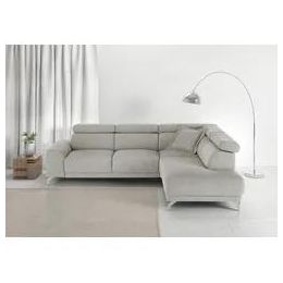 Ecksofa 3C Candy "Greve L-Form" Sofas Gr. B/H/T: 249cm x 79cm x 209cm, Struktur, Ottomane rechts, mit Sitzvorzug motorisch im 2-Sitzer, silberfarben (silber) wahlweise mit motorischem Sitzvorzug, manuelle Kopfteilverstellung