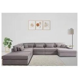 Wohnlandschaft RAUM.ID "Enid U-Form" Sofas Gr. B/H: 460cm x 75cm, Struktur, Ottomane rechts, grau (taupe) 6 Teile, bestehend aus Modulen, in vielen Bezügen, auch Breitcord