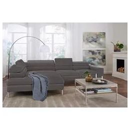 Ecksofa "Felicia L-Form", grau (fango bax), B:309cm H:69cm T:215cm, Flachgewebe FLORIS (100% Polyester), Flachgewebe VALMONT (60% Baumwolle/40% Leinen, Microfaser CRONA (100% Polyester), Gallery M BRANDED BY MUSTERRING, Sofas, mit Metallfuß, wahlweise mit manuellem oder motorischem Sitzvorzug