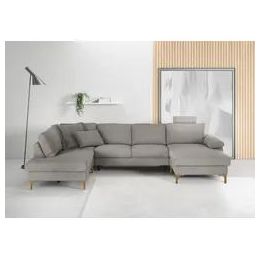 Wohnlandschaft 3C Candy "Lecce, wahlweise PUR-Schaumstoff oder Tonnentaschenfederkern U-Form" Sofas Gr. B/H/T: 339cm x 86cm x 220cm, Feincord, Longchair rechts, Sitzaufbau mit Tonnentaschenfederkern, grau Bettkasten in Umbauecke und Longchair, sowie Querschläfer im 2-Sitzer