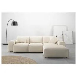 Ecksofa Andas "Glimminge L-Form auch in Breitcord, Feincord + Easy care-Bezug" Sofas Gr. B/H/T: 264cm x 71cm x 191cm, Chenille-Struktur, Ottomane rechts, beige (natur) Breite 264, Zierkissen