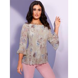 CRÉATION L Plisseebluse CREATION L Gr. 36, beige (sand, ecru, bedruckt) Damen Blusen