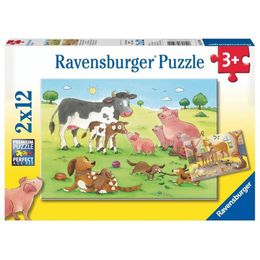 RAVENSBURGER VERLAG Ravensburger Kinderpuzzle - 07590 Glückliche Tierfamilien - Puzzle für Kinder ab 3 Jahren, mit 2x12 Teilen