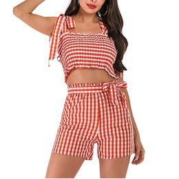 AFAZ New Trading UG Anzug Sommer Damen Sexy Plaid Tank Top Shorts Mode Zweiteiliges Set