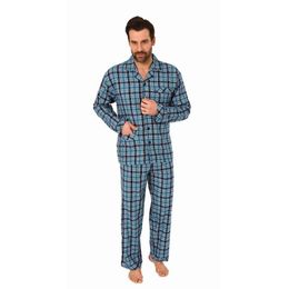 Normann Pyjama Herren Flanell Schlafanzug zum durchknöpfen