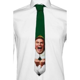 OppoSuits Krawatte Der Weihnachtself Krawatte – Buddy Tannengrüner Schlips mit de Gesicht von Will Ferrell als ikonischer w