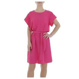 Ital-Design Sommerkleid Damen Freizeit (86164424) Kreppoptik/gesmokt Minikleid in Pink