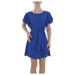 Ital-Design Sommerkleid Damen Freizeit (86164384) Kreppoptik/gesmokt Minikleid in Blau