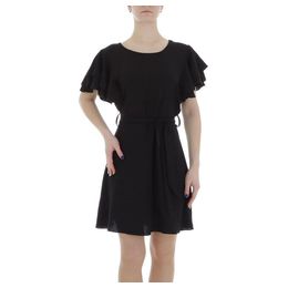 Ital-Design Sommerkleid Damen Freizeit (86164386) Kreppoptik/gesmokt Minikleid in Schwarz