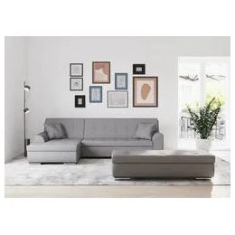 Ecksofa DOMO collection "Treviso viele Bezüge, auch in Cord, L-Form, B/T/H: 267/80/83 cm" Sofas Gr. B/H/T: 267cm x 83cm x 178cm, Struktur Chenille, Recamiere links, ohne Bettfunktion, grau (dunkelgrau) wahlweise mit Bettfunktion, incl. Zierkissen, hochwertige Steppung