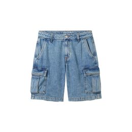 Tom Tailor Jungen Cargo-Jeansshorts mit recycelter Baumwolle, blau, Uni, Gr. 128