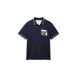 Tom Tailor Herren Jersey Poloshirt mit Print, blau, Print, Gr. XXL