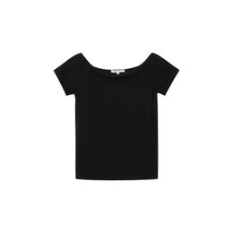 Tom Tailor Denim Damen T-Shirt mit Carmen Ausschnitt, schwarz, Uni, Gr. XL