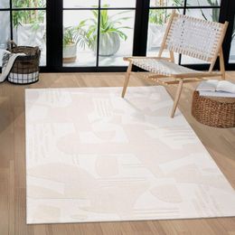 Paco Home Teppich Wohnzimmer Schlafzimmer Kurzflor Skandi Muster Arche Bogen Einfarbig 3D 240x340 cm, Creme 3