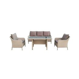 DKD Home Decor Garten-Essgruppe Tisch mit 3 Sesseln Sitzgruppe Glas Synthetischer Rattan Stahl 175 x 7