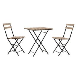 DKD Home Decor Garten-Essgruppe Tisch-Set mit Stühlen Terrasse Sitzgruppe Schwarz Metall Braun Kiefer
