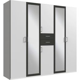 Kleiderschrank wimex "Diver Drehtürenschrank mit Spiegel und Schubladen Garderobe" Schränke Gr. B/H/T: 225 cm x 207 cm x 58 cm, 6 St., weiß (weiß, graphit) Kleiderschränke Bestseller Schrank Schlafzimmerschrank in Breite 225cm und 270cm