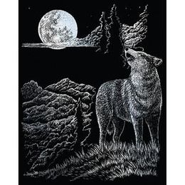 PRACHT® Creatives Kratzbild Wolf & Mond silber