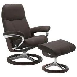 Relaxsessel stressless "Consul" Sessel Gr. Leder BATICK, Signature Base Wenge, BalanceAdaptTM-PlusTMSystem-Gleitsystem-Relaxfunktion-Drehfunktion-Kopfstützenverstellung-Rückteilverstellung, B/H/T: 82cm x 102cm x 72cm, braun (brown batick) mit Hocker, Signature Base, Größe M, Gestell Wenge