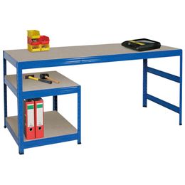 Werkbank Werkbänke mit 2 Spanplattenböden bunt (blau, holzfarben) Werkbänke