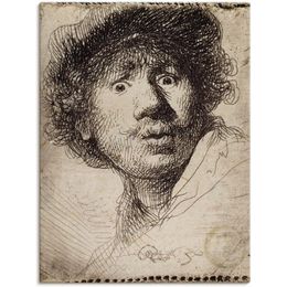 Artland Leinwandbild Selbstbildnis mit aufgerissenen Augen, Porträts (1 St), auf Keilrahmen gespannt, beige
