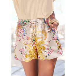 Lascana Webshorts mit Blumendruck und Taschen, kurze Hose, elastisch, bunt|gelb