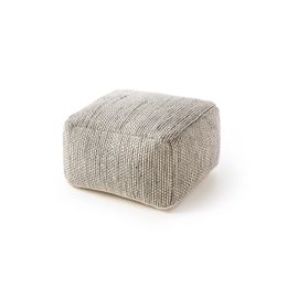 Handgefertigter Woll-Pouf Rocco Beige/Schwarz 55x55x30 cm - benuta Pure
