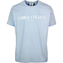 Carlo Colucci T-Shirt, Baumwolle, Label, für Herren, blau, L