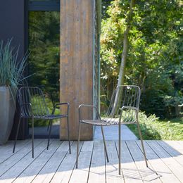 Tikamoon Outdoor Lehnstuhl aus dunkelgrau lackiertem Metall Arty grey Stuhl mit Armlehnen