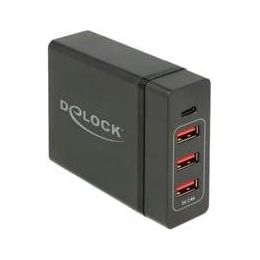 Delock USB Ladeger&auml;t 1x USB-C PD + 3x USB-A, 60 Watt schwarz