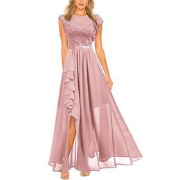 BlauWave Spitzenkleid Lange Abendkleider mit hoher Taille aus Spitze (1-tlg) Damen kleider festlich elegant mit Chiffon Spitzen