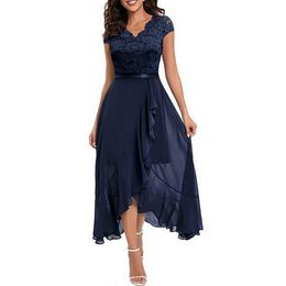 BlauWave Partykleid Damen-Kleid mit V-Ausschnitt Blumenspitze für Frauen (1-tlg.