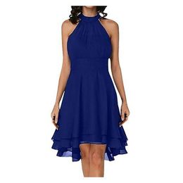 BlauWave Off-Shoulder-Kleid Sexy unifarbenes unregelmäßig geschnittenes A-Linien-Kleid (1-tlg) Doppellagiges ärmelloses Chiffon-Kleid mit Rüschen