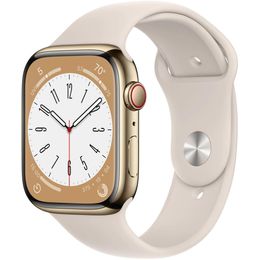 0 Apple Watch Series 8 (GPS + Cellular) 45mm Edelstahlgehäuse gold, Sportband polarstern