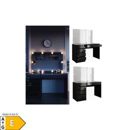 VICCO Schminktisch Sherry Schwarz Hochglanz Gold 120 x 75 cm 5 Schubladen Spiegel LED