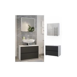 VICCO Badmöbel-Set Maltin Weiß Anthrazit modern Waschtischunterschrank Spiegelschrank