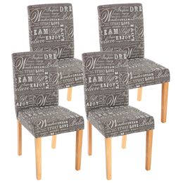 MCW 4er-Set Esszimmerstuhl Stuhl Küchenstuhl Littau ~ Textil mit Schriftzug, grau, helle Beine