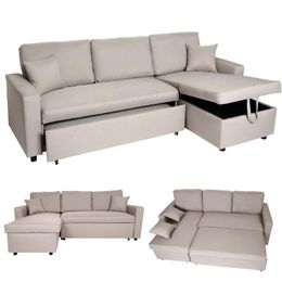 Ecksofa mit Bettkasten MCW-L17, Couch Sofa L-Form, Liegefläche Nosagfederung 228cm ~ beige