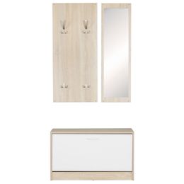KADIMA DESIGN Wandgarderobe DELFT mit Spiegel: Weiß, Platz für 8 Paar Schuhe, 10 Metallhaken, Melaminharzbeschichtung