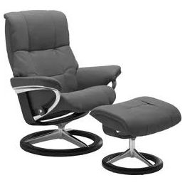 Relaxsessel stressless "Mayfair" Sessel Gr. Leder BATICK, Signature Base Schwarz, Relaxfunktion-Drehfunktion-PlusTMSystem-Gleitsystem-BalanceAdaptTM, B/H/T: 92cm x 103cm x 79cm, grau (grau batick) mit Hocker, Signature Base, Größe S, M & L, Gestell Schwarz