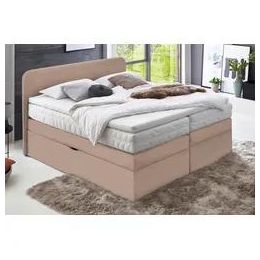 Boxspringbett Westfalia Schlafkomfort Komplettbetten Gr. Microvelours mit Bettkasten-Kaltschaum-Topper, Liegefläche B/L: 180cm x 200cm, Gewicht bis: 80 kg H2, Bonnell-Federkernmatratze, beige (dunkelbeige) Boxspringbett wahlweise mit Bettkasten