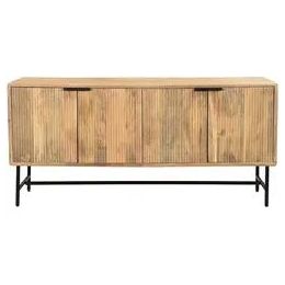 Miliboo Sideboard aus massivem Mangoholz mit Gravuren und schwarzem Metall 4-türig B160 cm MORISSON